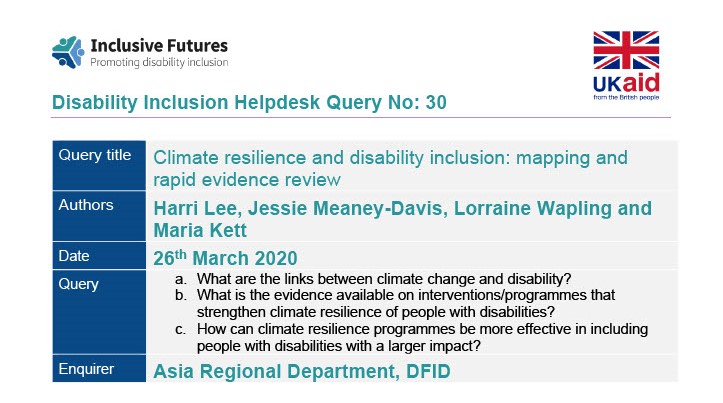 Query 30 - Climate resilience and disability inclusion: mapping and ...