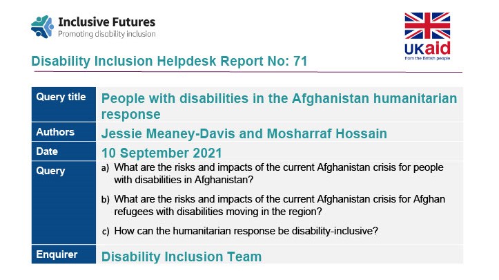 Query 71 - People with disabilities in the Afghanistan humanitarian ...