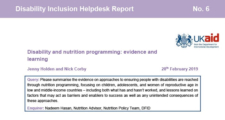Query 6 - Disability and nutrition programming: evidence and learning ...